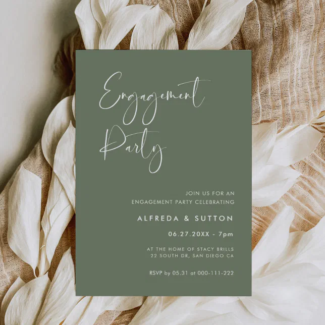 Elegant & modern Dark sage green Engagement party Invitation | Zazzle