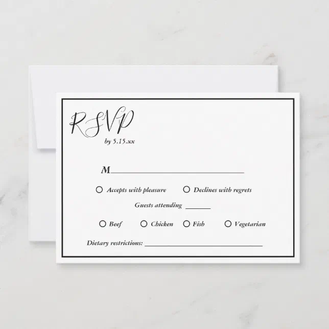 Elegant Modern Dietary Restrictions Wedding RSVP Card | Zazzle