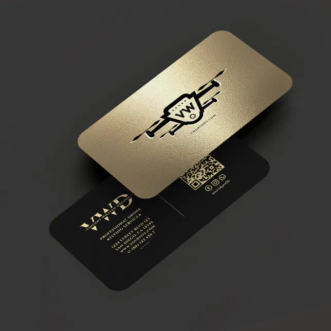 Elegant Modern Drone Operator Gold Monogram Business Card | Zazzle