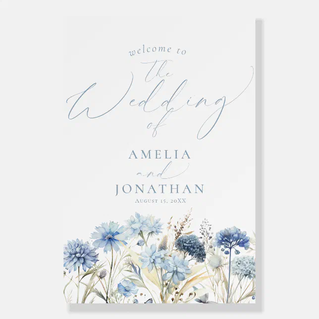 Elegant Modern Dusty Blue Floral Wedding Poster | Zazzle