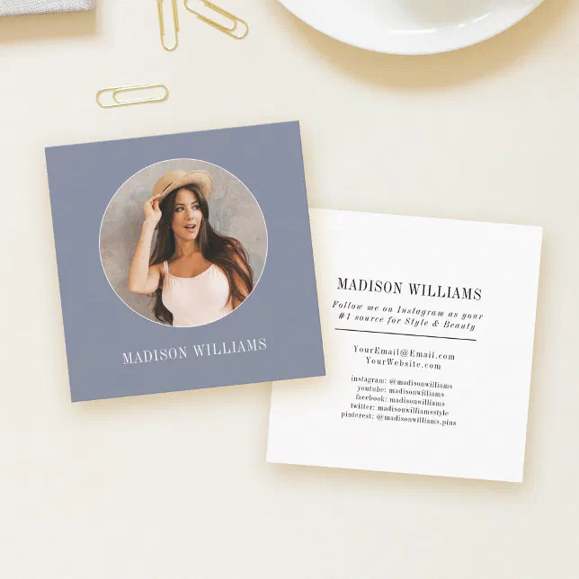 Elegant Modern Dusty Blue Photo Social Media Calling Card | Zazzle