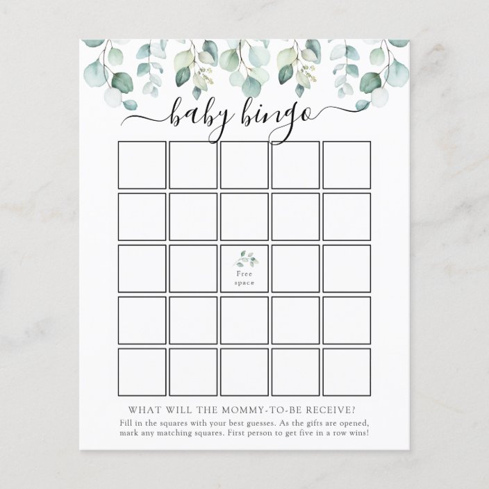 Elegant Modern Eucalyptus Baby Bingo Game Card | Zazzle.com