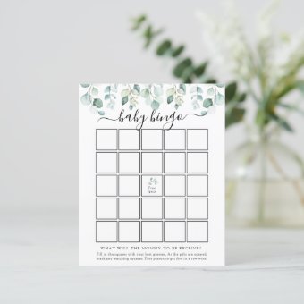 Elegant Modern Eucalyptus Baby Bingo Game Card | Zazzle