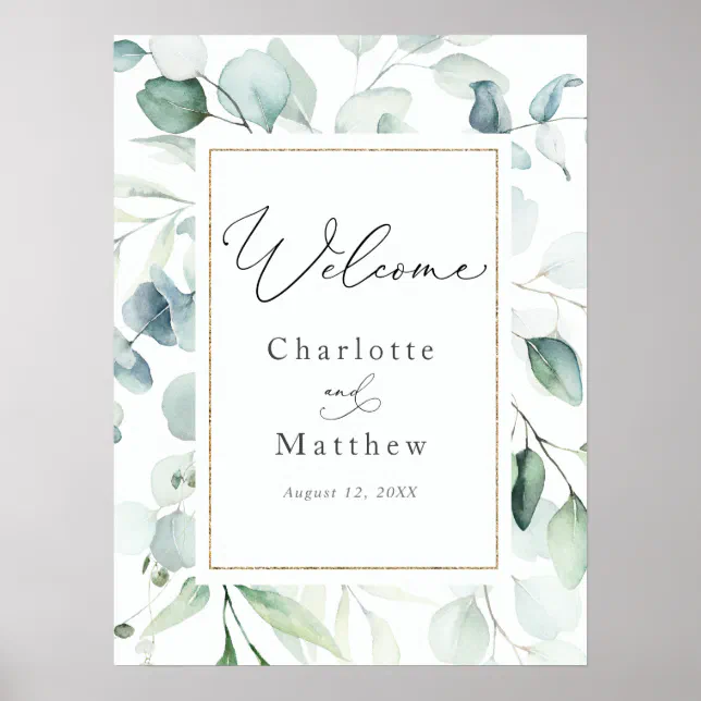 Elegant Modern Eucalyptus Greenery Wedding Welcome Poster | Zazzle