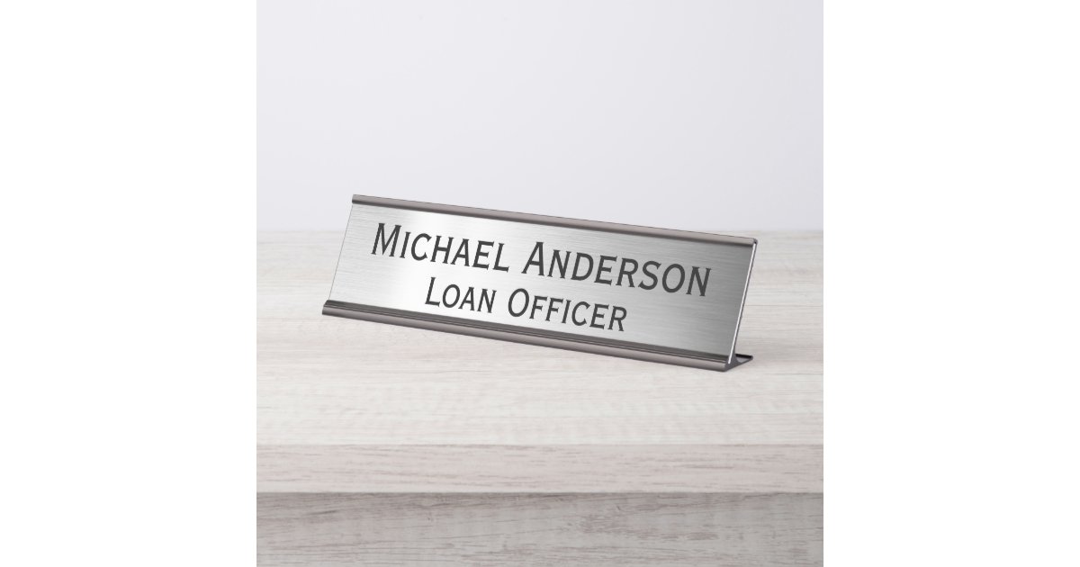 Elegant Modern Faux Silver Custom Office Desk Name Plate | Zazzle