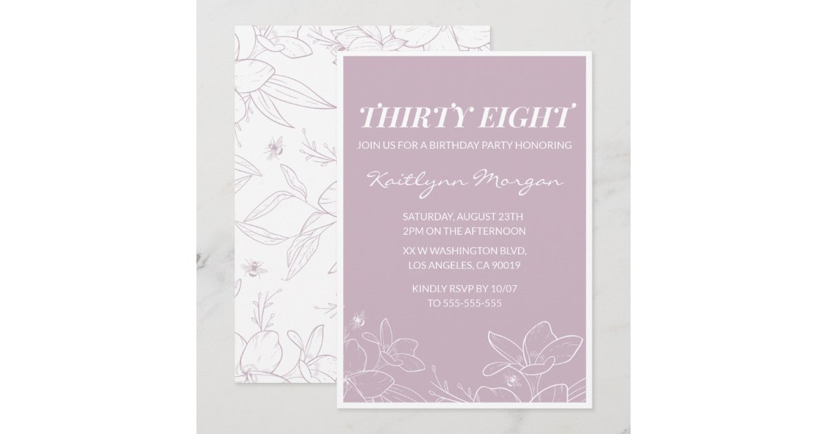 Elegant Modern Floral 38th birthday invitations | Zazzle