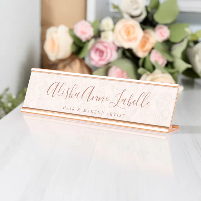 Elegant & Modern Floral Blush Pink Pattern Desk Name Plate | Zazzle