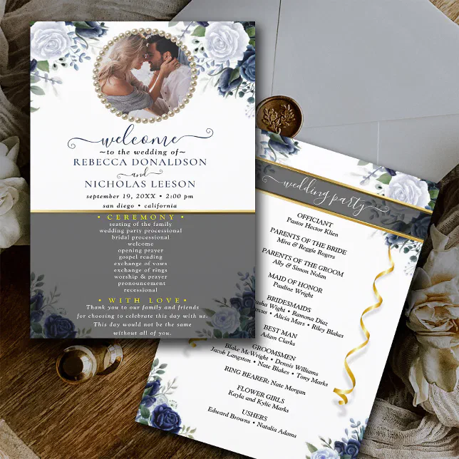 Elegant Modern Floral Photo Wedding Program | Zazzle