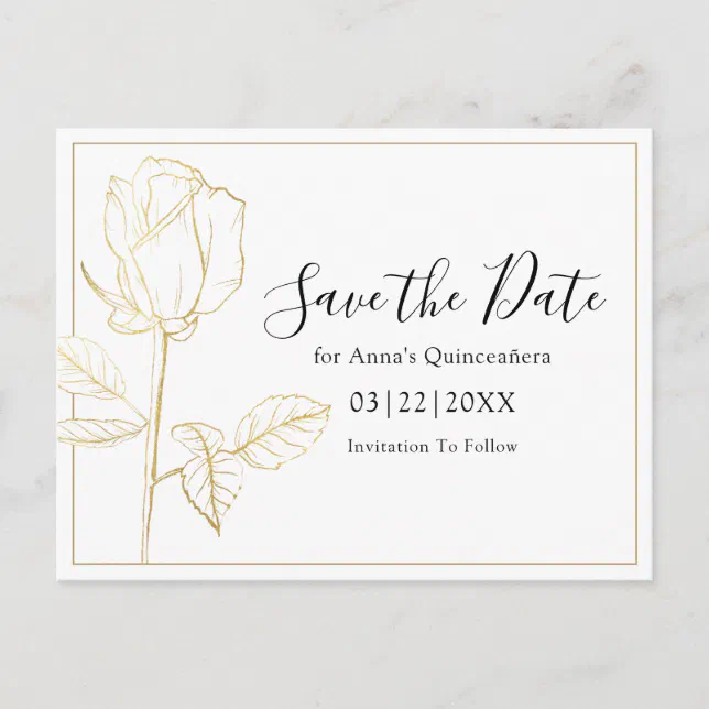 Elegant Modern Floral Quinceanera Save The Date Postcard | Zazzle