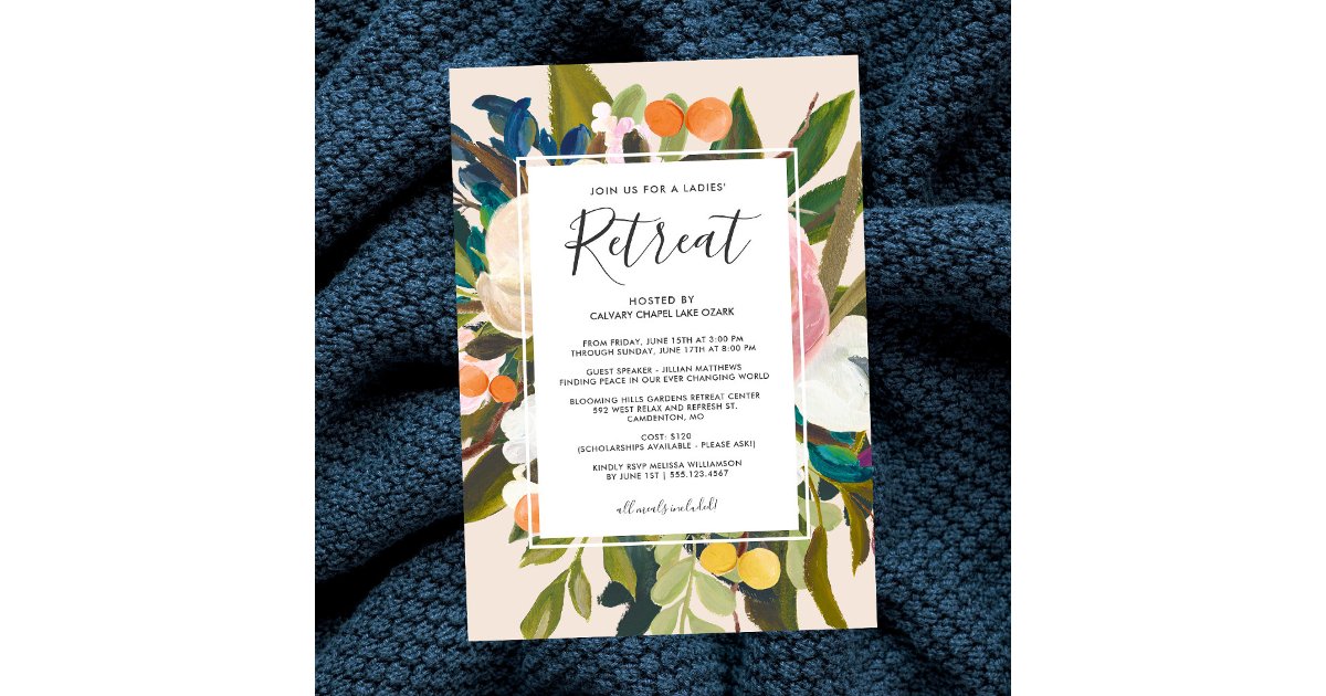 Elegant Modern Florals Ladies' Retreat Ivory Invitation | Zazzle