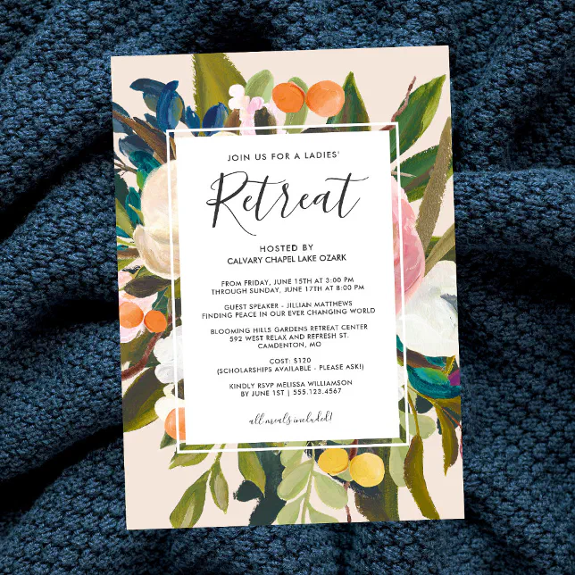 Elegant Modern Florals Ladies' Retreat Ivory Invitation | Zazzle