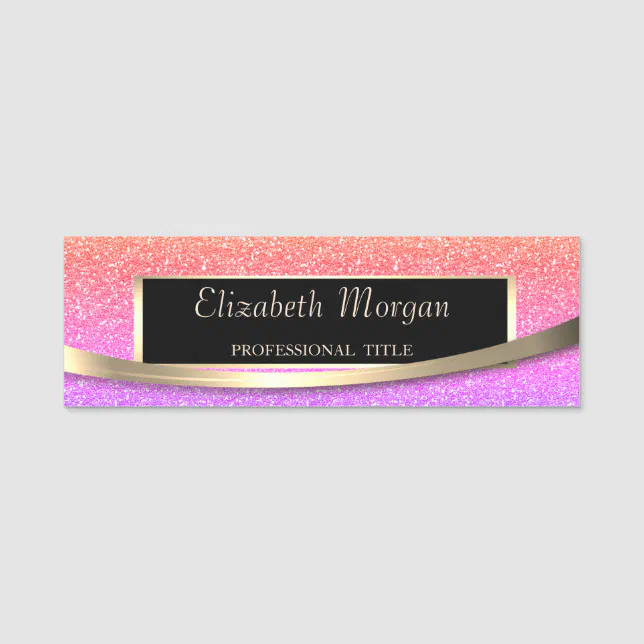 Elegant Modern, Frame,Stripe,Glitter Ombre Name Tag | Zazzle