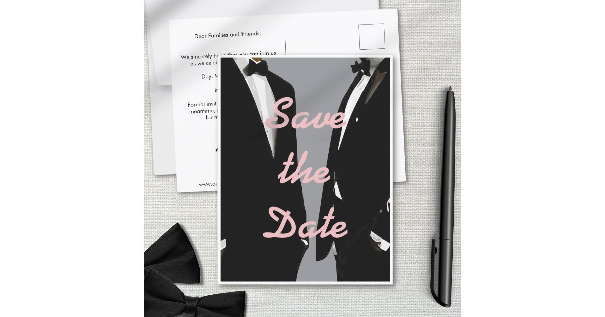 Elegant Modern Gay Men Save The Date Wedding Postcard | Zazzle