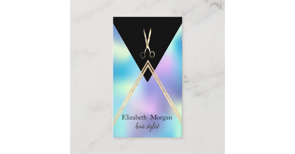 Elegant Modern Geometric Holographic Gold Scissors Business Card | Zazzle