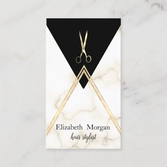 Elegant Modern Geometric Marble Gold,Scissors Business Card | Zazzle