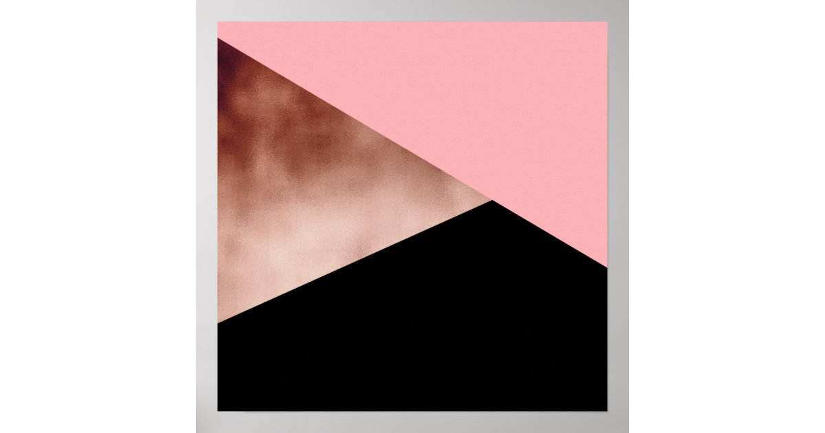 elegant modern geometric rose gold pink black poster | Zazzle