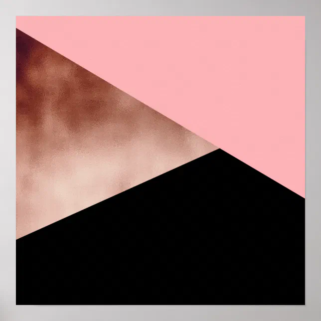 elegant modern geometric rose gold pink black poster | Zazzle