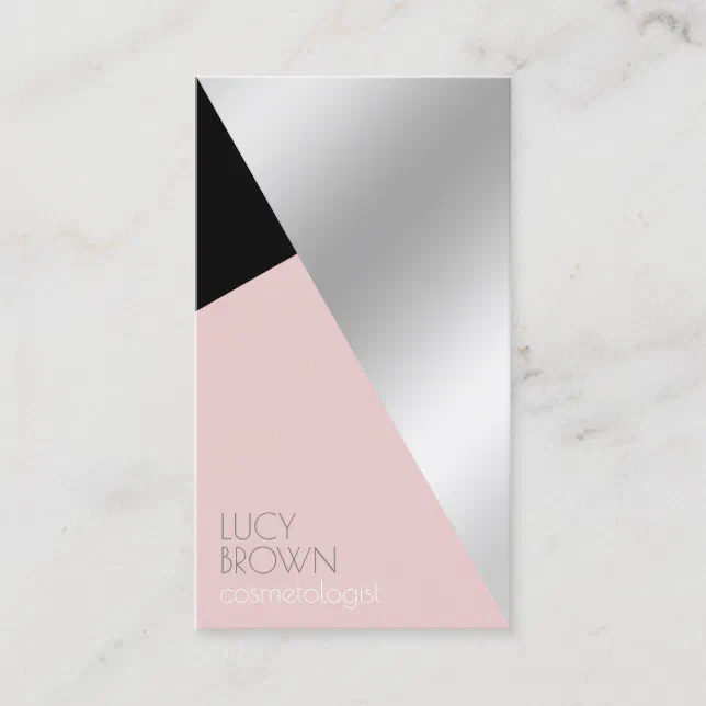 Elegant modern geometric silver cosmetologist business card | Zazzle
