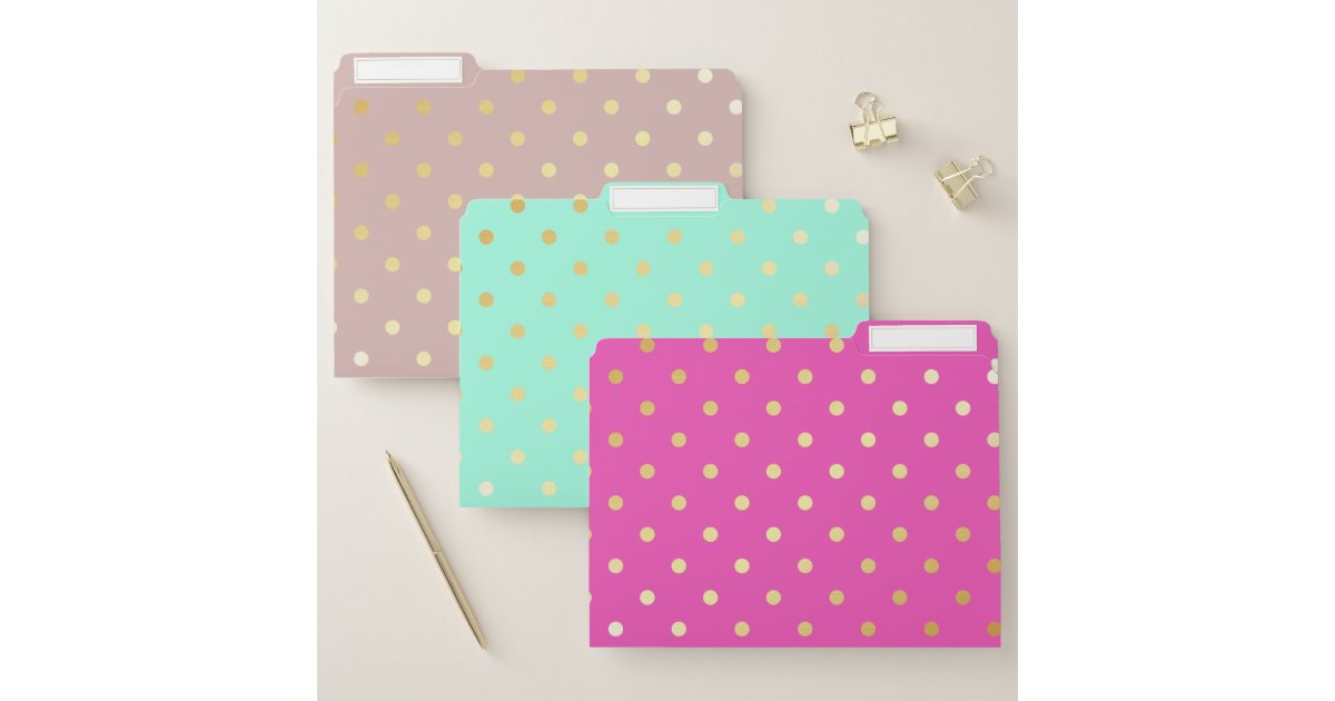 Elegant modern girly gold polka dots file folder | Zazzle