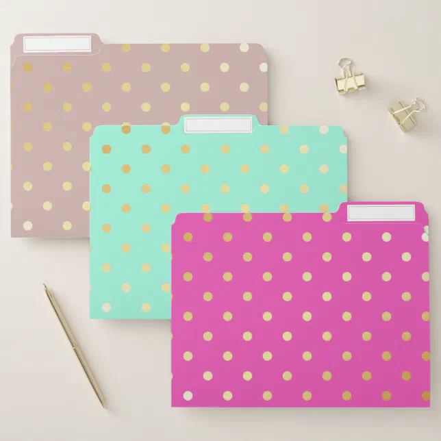Elegant modern girly gold polka dots file folder | Zazzle