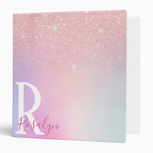 Elegant modern girly ombre pink rose gold glitter 3 ring binder | Zazzle