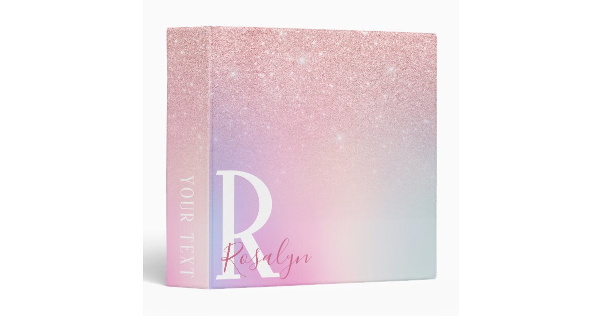 Elegant modern girly ombre pink rose gold glitter 3 ring binder | Zazzle