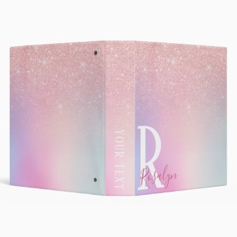Elegant modern girly ombre pink rose gold glitter 3 ring binder | Zazzle
