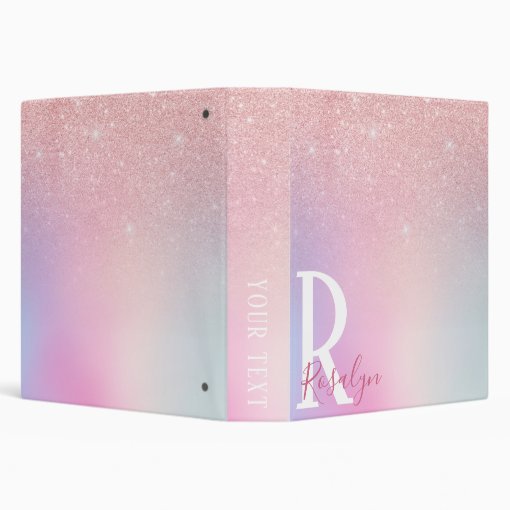 Elegant modern girly ombre pink rose gold glitter 3 ring binder | Zazzle