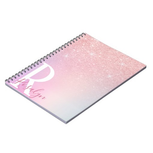 Elegant modern girly ombre pink rose gold glitter notebook | Zazzle