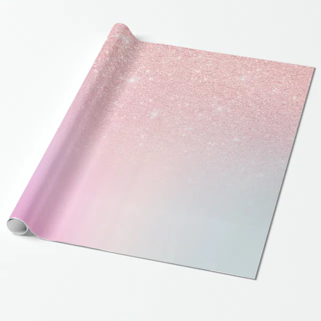Elegant modern girly ombre pink rose gold glitter wrapping paper | Zazzle