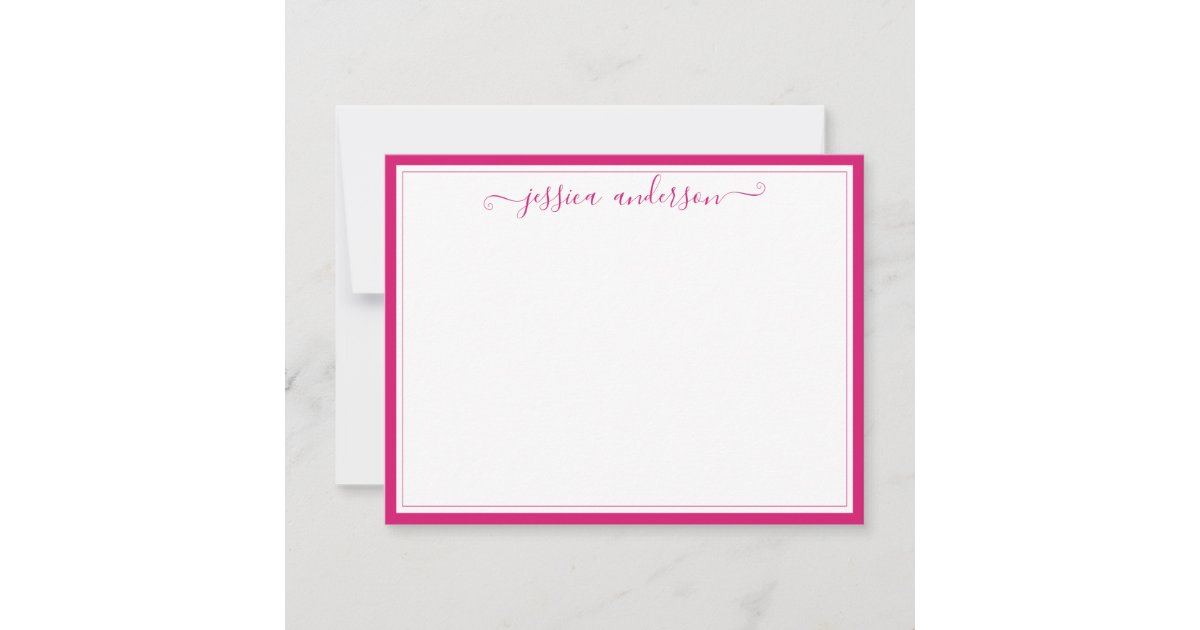 Elegant Modern Girly Trendy Magenta Pink Script Note Card | Zazzle