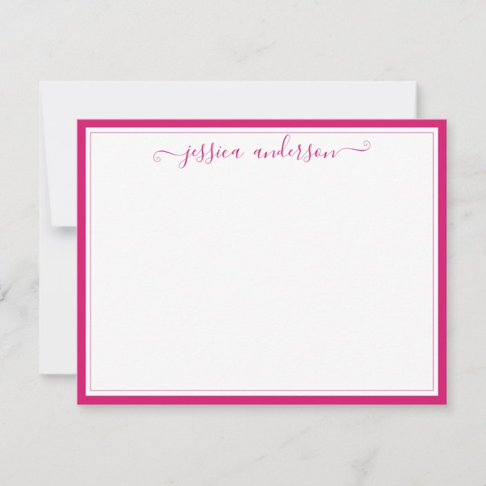 Elegant Modern Girly Trendy Magenta Pink Script Note Card | Zazzle.com