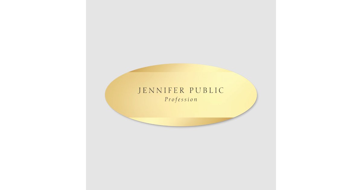 Elegant Modern Glam Gold Simple Template Oval Name Tag | Zazzle