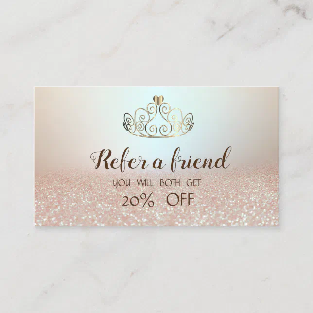 Elegant Modern Glitter , Gold Crown Referral Card | Zazzle