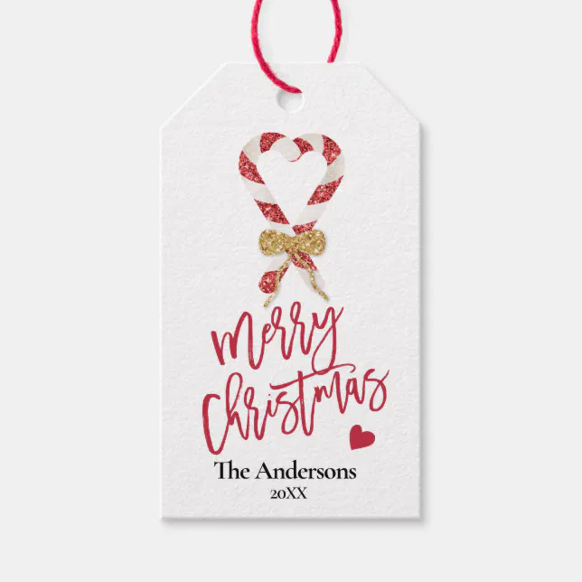 Elegant Modern Glitter Merry Christmas Candy Gift Tags | Zazzle