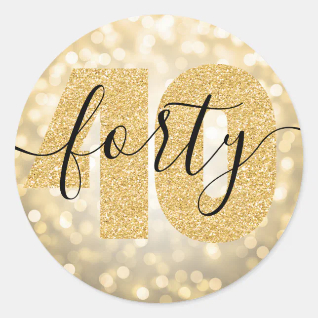 Elegant Modern Gold 40th Birthday Glitter Classic Round Sticker | Zazzle