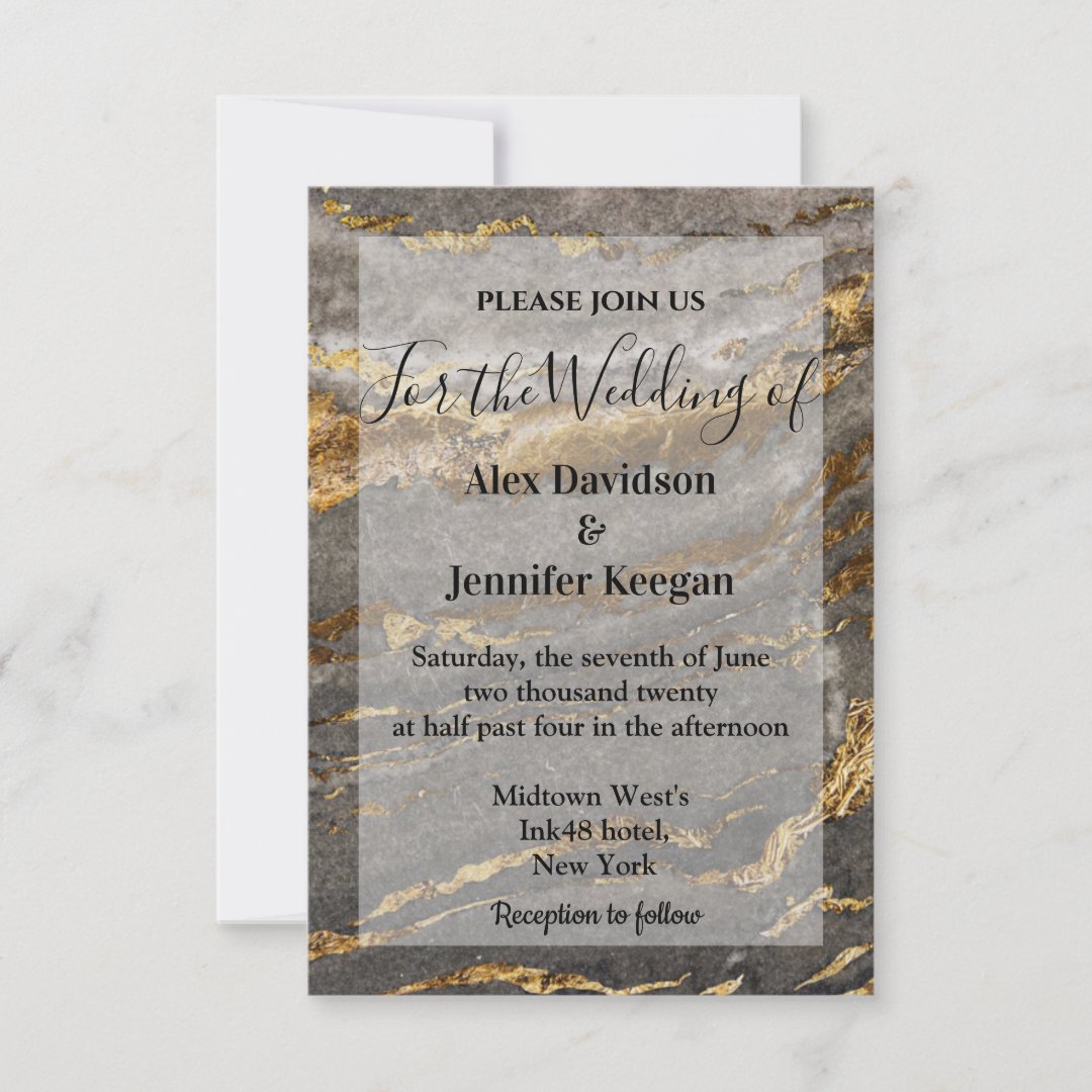 elegant modern gold and grey marble wedding invitation | Zazzle
