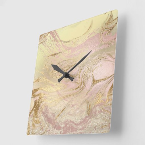 Elegant modern gold and rose gold marble & glitter square wall clock ...