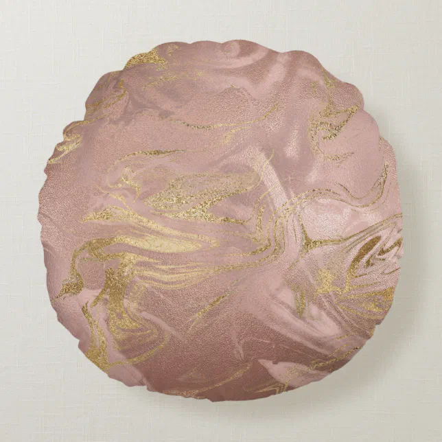 Elegant modern gold and rose gold marble look round pillow | Zazzle