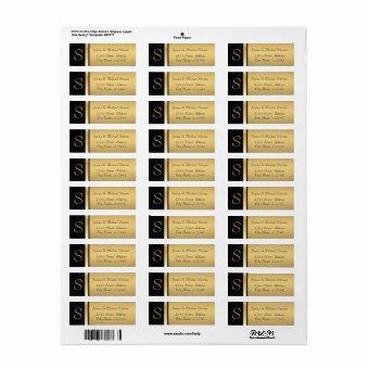 Elegant modern gold / black monogram wedding label | Zazzle