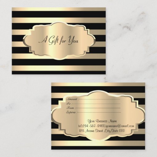 Elegant Modern Gold Black Striped, Gold Frame Discount Card | Zazzle