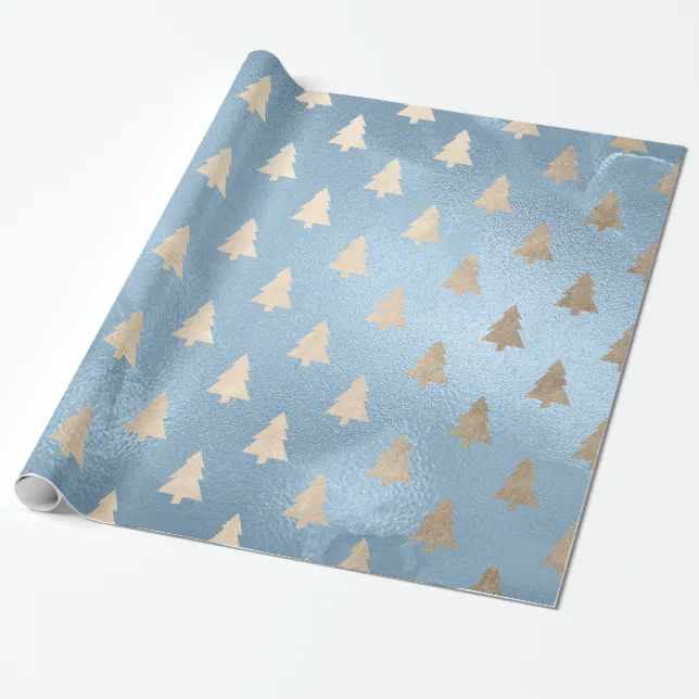 Elegant modern gold & blue Christmas tree pattern Wrapping Paper | Zazzle