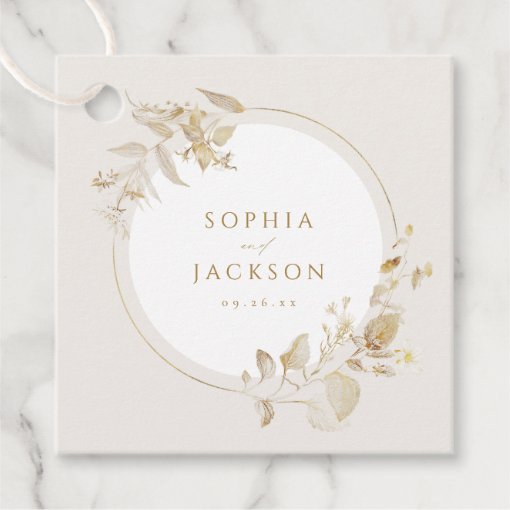 Elegant Modern Gold Botanical Floral Wedding Favor Tags | Zazzle