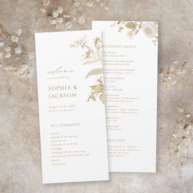 Elegant Modern Gold Botanical Floral Wedding Program | Zazzle