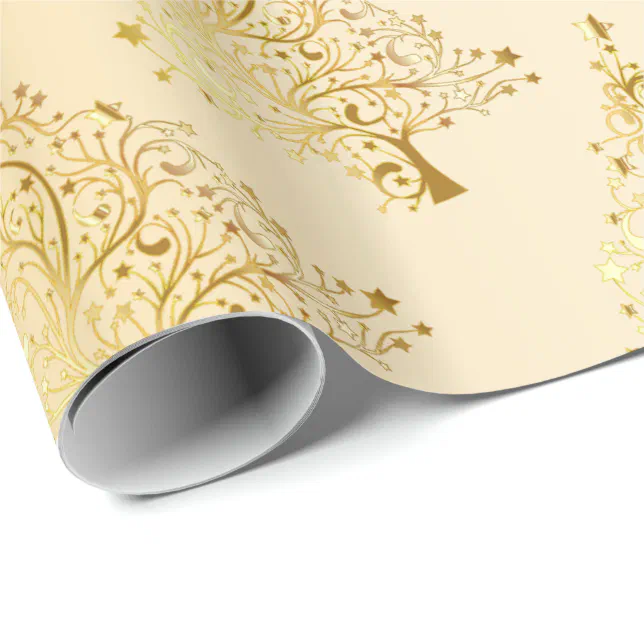 Elegant Modern Gold Christmas Tree Pattern Wrapping Paper | Zazzle