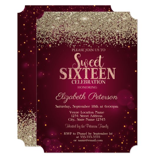 Elegant Modern Gold Diamonds Red Sweet 16 Invitation | Zazzle.com