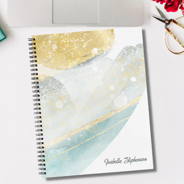 Elegant Modern Gold Foil and Teal Abstract Custom Notebook | Zazzle