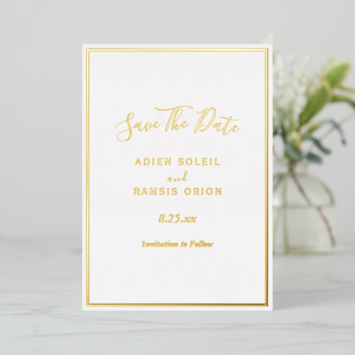 Elegant Modern Gold Foil Save The Date Card | Zazzle