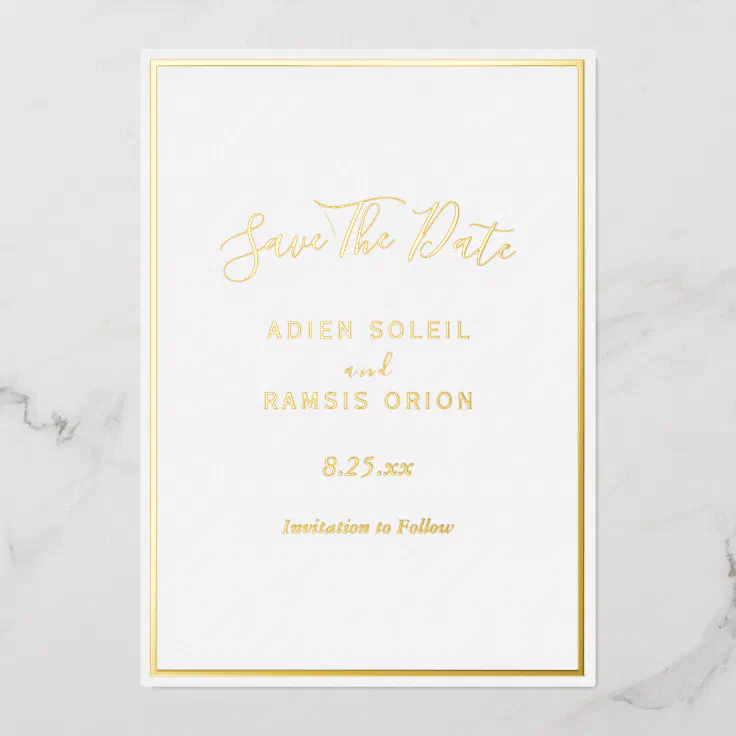 Elegant Modern Gold Foil Save The Date Card | Zazzle