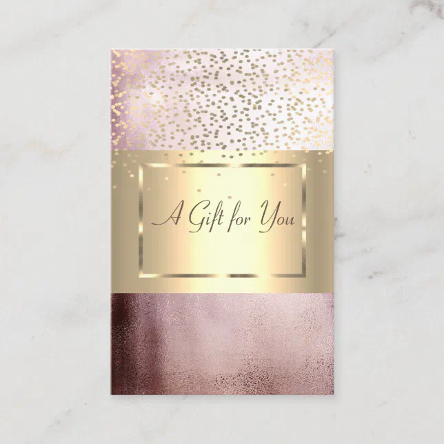 Elegant Modern Gold Frame, Confetti Rose Gold Discount Card | Zazzle